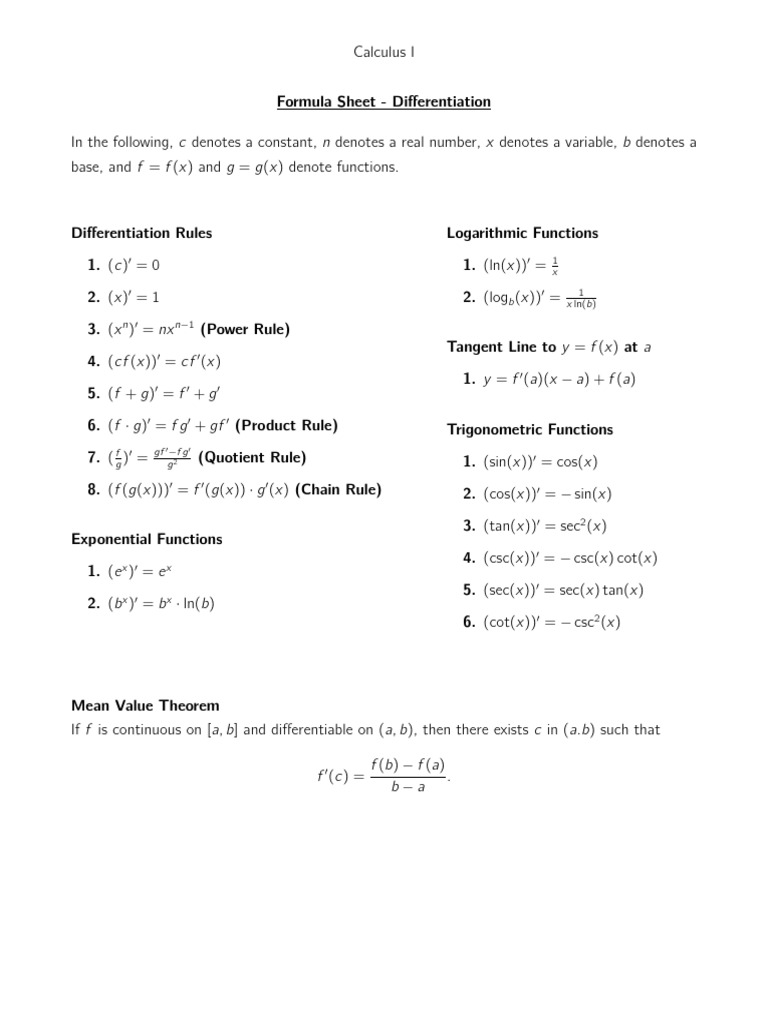 Chapter4-FormulaSheet | PDF | Trigonometric Functions | Complex Analysis