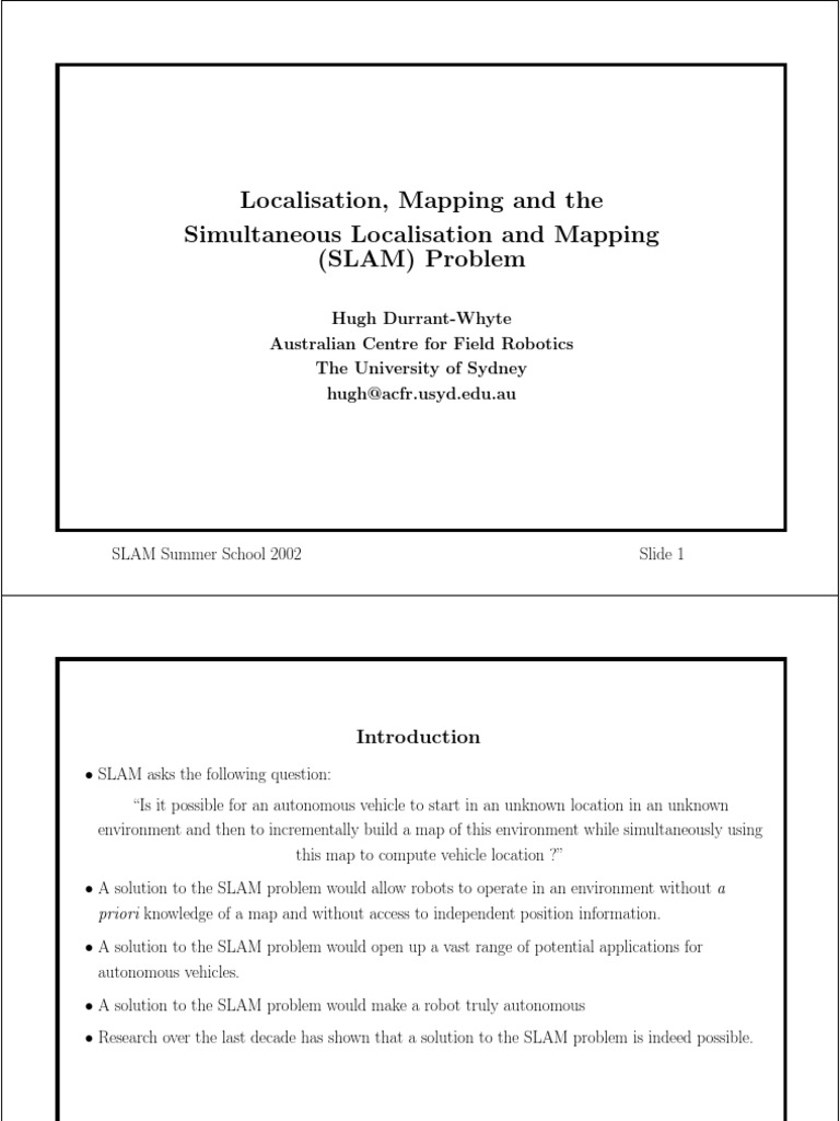 Localisation, Mapping and The Simultaneous Localisation and Mapping (SLAM) Problem | PDF ...