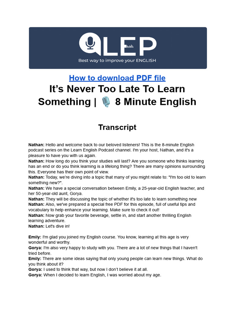 Lifelong Learning: It's Never Too Late | PDF