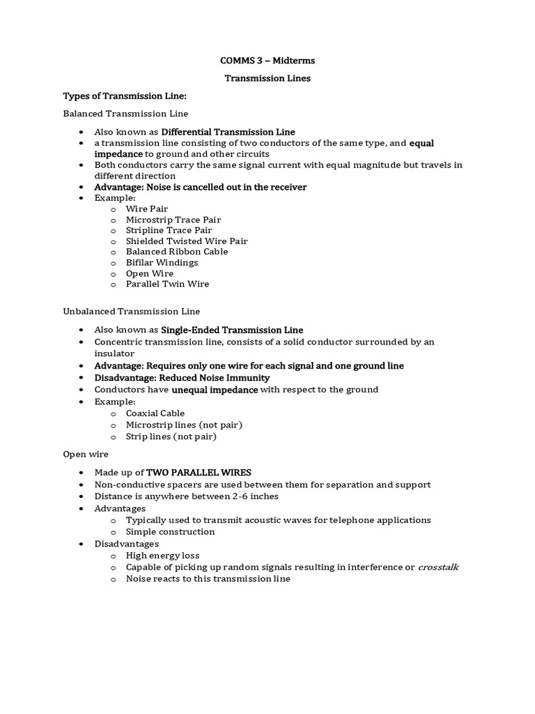 Comms 3 Midterms Without Fiber Optics | PDF | Transmission Line | Coaxial Cable