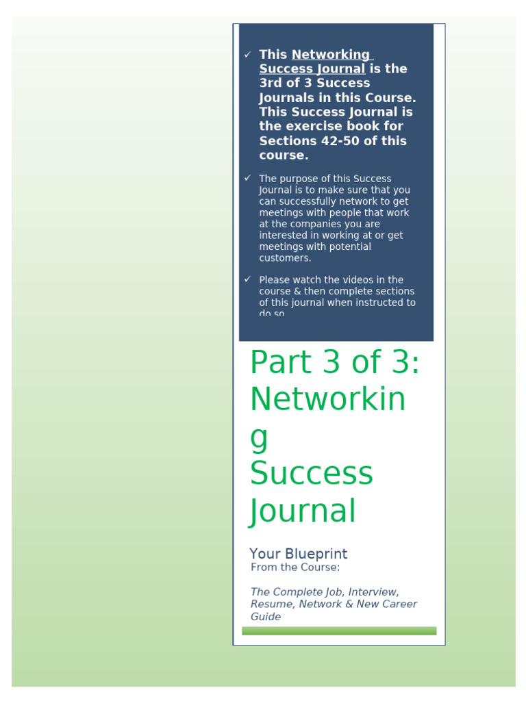 Part 3 Networking Success Journal Pdf Linked In Résumé