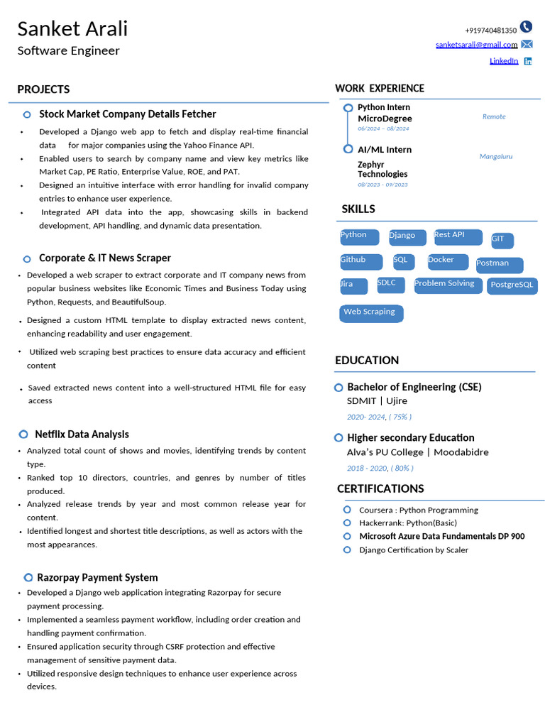 Sanketarali Resume | PDF | Application Software | Python (Programming Language)