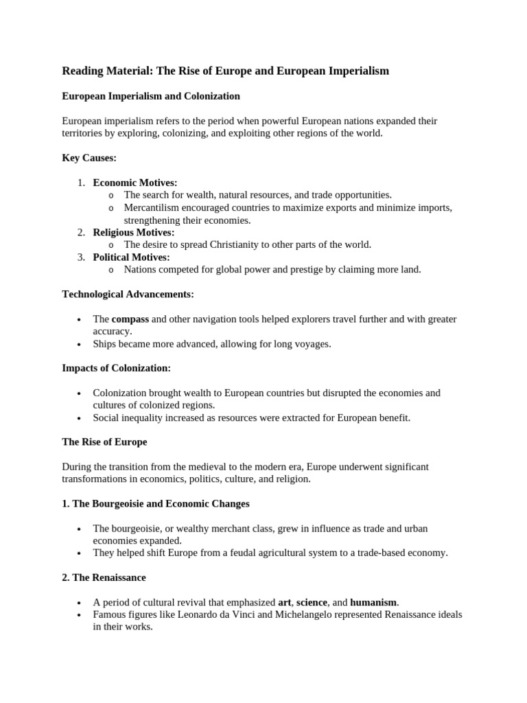 European Imperialism and Its Impact | PDF | Renaissance | Mercantilism