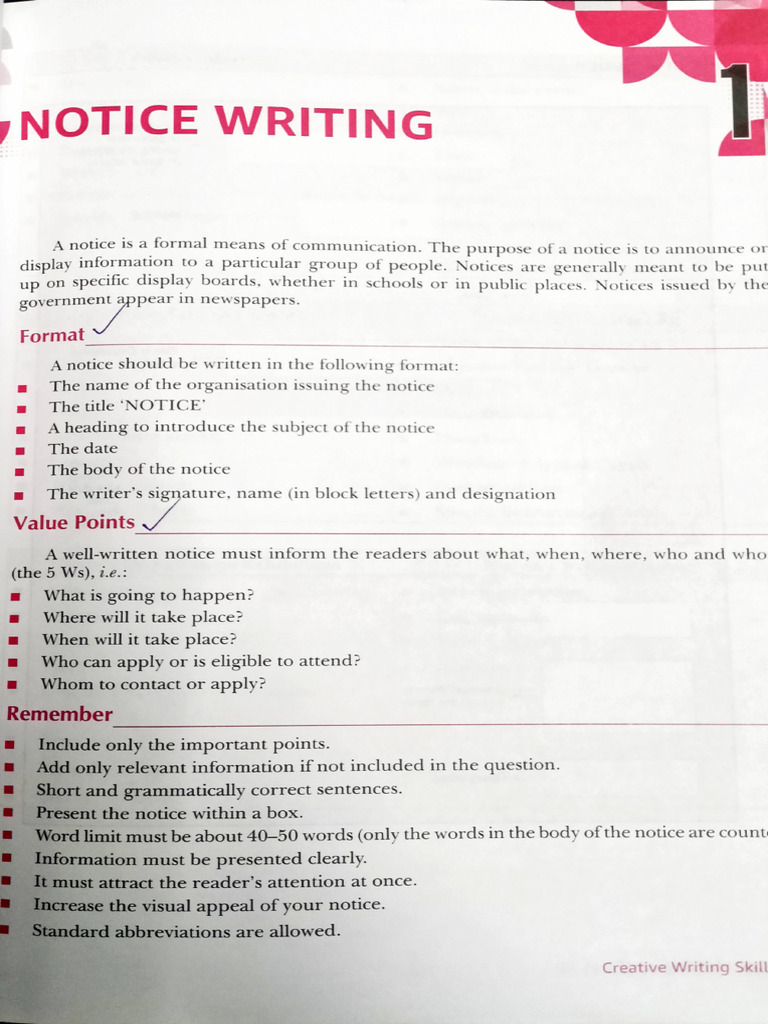 Notice Writing Format With Specimen | PDF