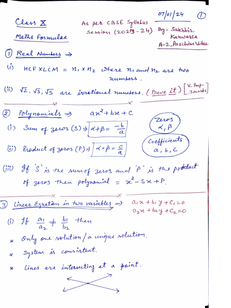 10th MATHS FORMULAEPDF - 240107 - 145031 | PDF