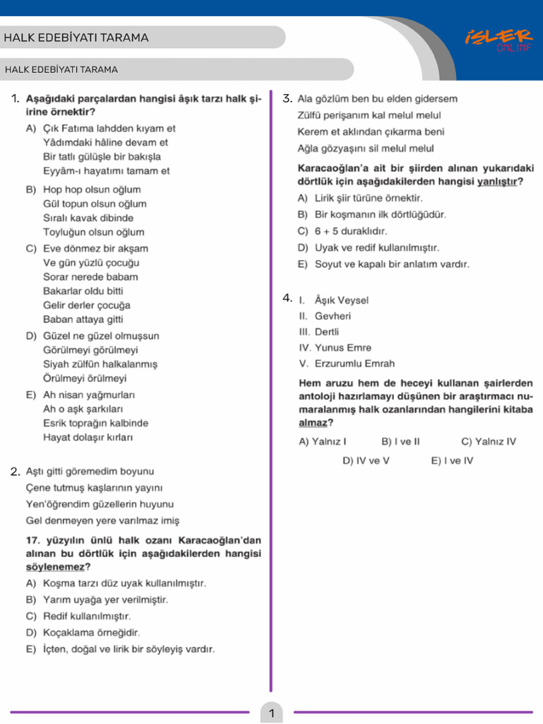 Halk Edebi̇yati Tarama 2 | PDF