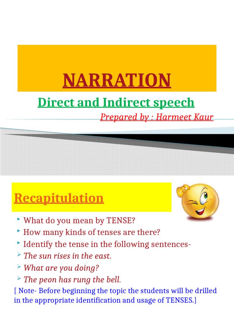 Narration PPT | PDF | Question | Grammatical Tense