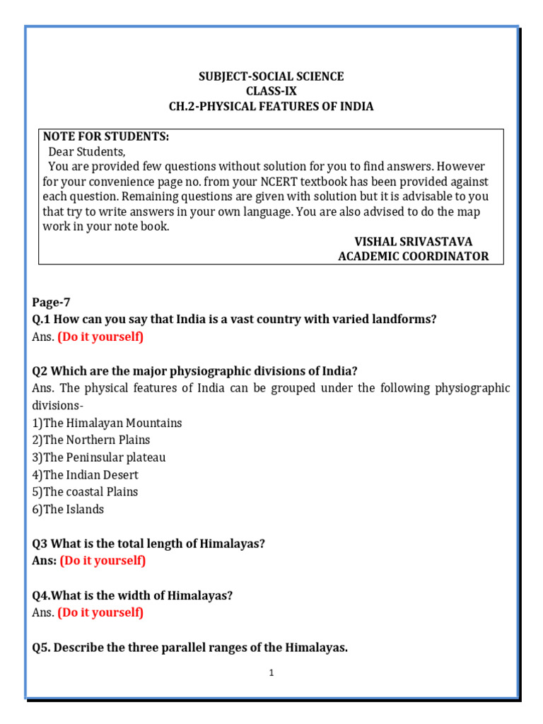 Physical Features of India-IX-Subjective | PDF | Himalayas | River