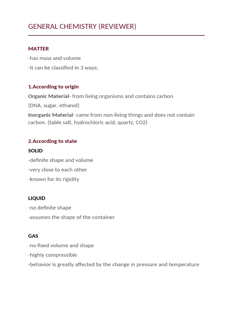 Gen. Chem Reviewer | PDF | Chemical Substances | Mixture