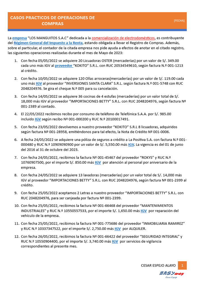 Caso Práctico Operaciones de Compras | PDF