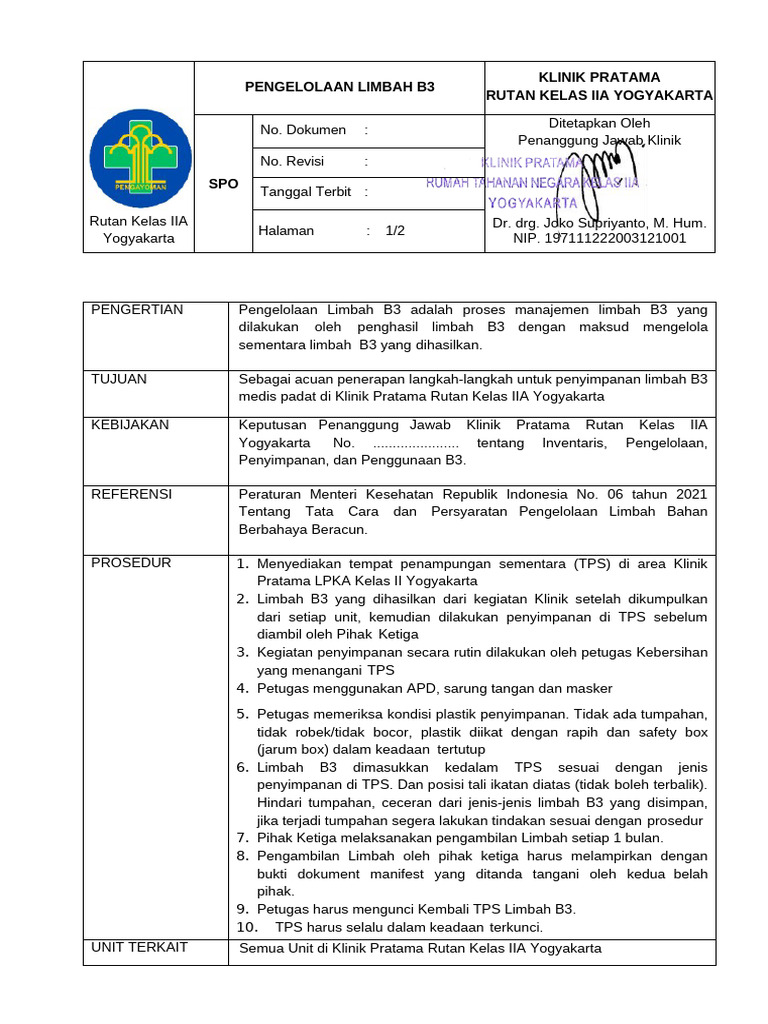 Spo Pengelolaan Limbah b3 | PDF