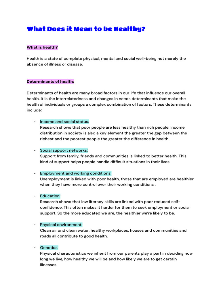 U1L2 - What Does It Mean To Be Healthy | PDF | Psychology