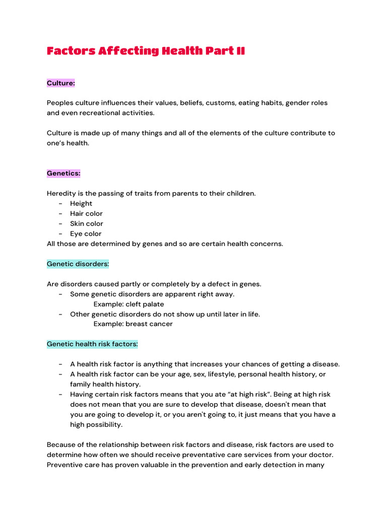 U2L2 - Factors Affecting Health Part II | PDF | Health Sciences | Medicine