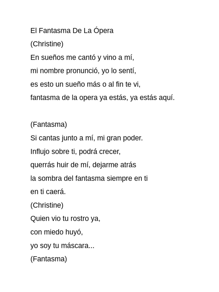 Letra del Fantasma de la Ópera | PDF
