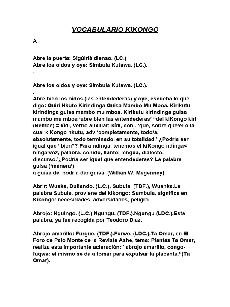 Vocabulario Kikongo | PDF