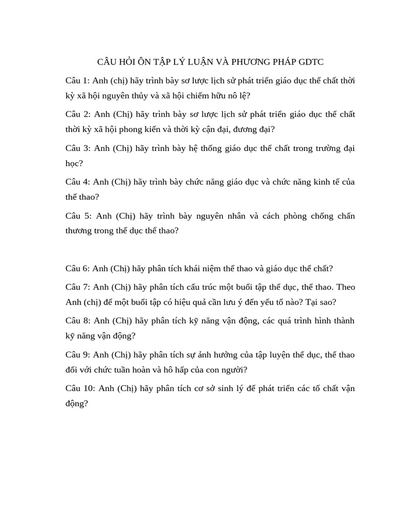 ÔN TẬP GDTC 1 | PDF