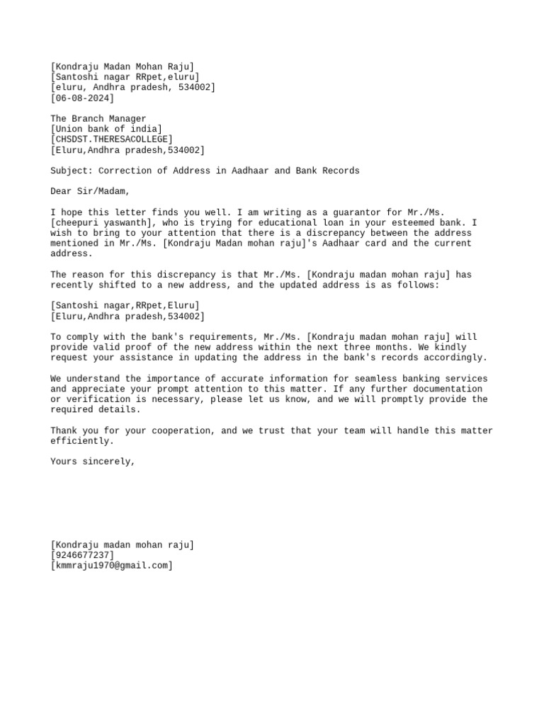 Adress Changing Letter | PDF