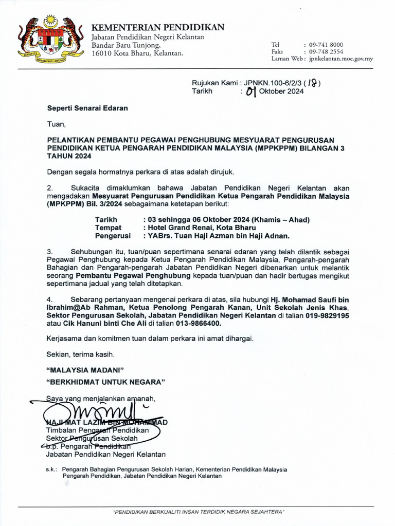 SURAT LANTIKAN PEMB. PEGAWAI PHBUNG MPPKPPM 3-6 OKT.2024 | PDF