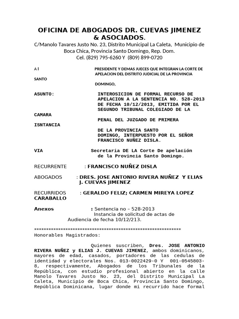 Recurso de Apelacion carlos nova | PDF | Apelación | Testigo