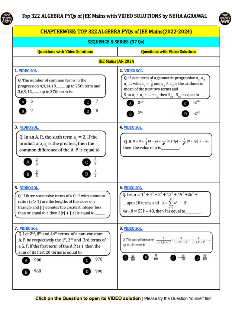 JEE Mains Algebra PYQs with Solutions | PDF | Mathematics | Abstract Algebra