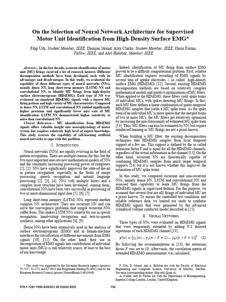 Neural Networks for Motor Unit Identification | PDF | Electromyography ...