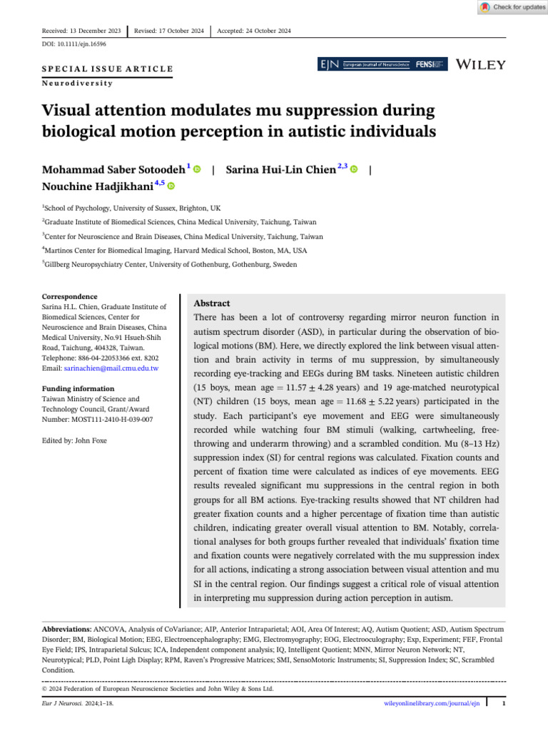 Eur J of Neuroscience - 2024 - Sotoodeh - Visual Attention Modulates Mu ...