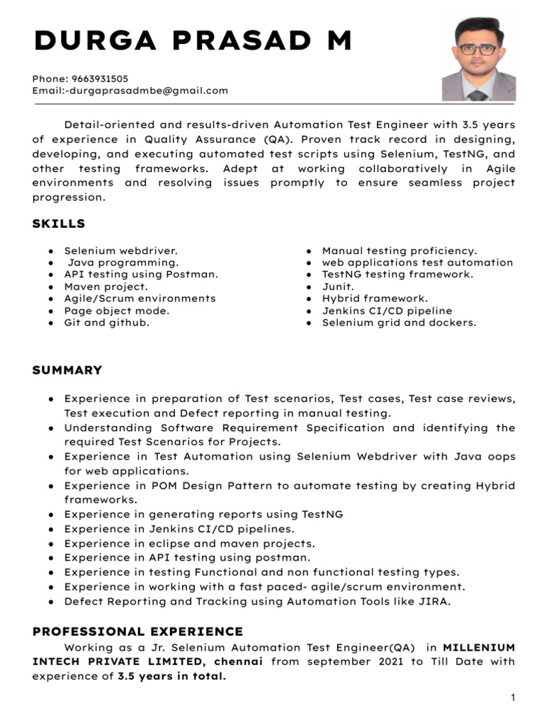 DP resume | PDF | Selenium (Software) | Software Engineering
