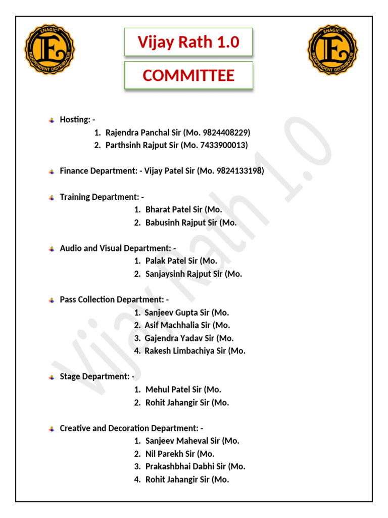 Vijay Rath Committee Contact List | PDF