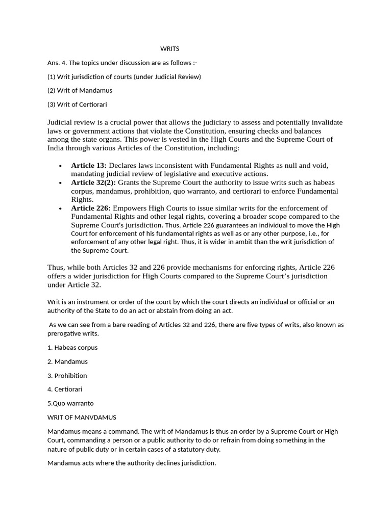 WRITS unit 5 | PDF | Certiorari | Mandamus