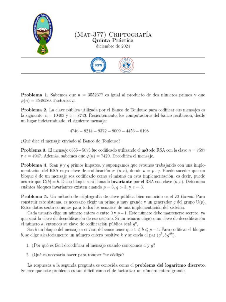 Práctica de Criptografía Avanzada | PDF | Clave (criptografía) | Número primo