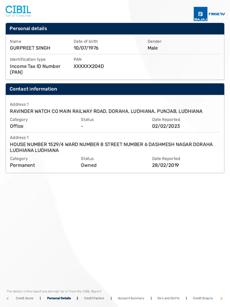 Gurpreet Singh Cibil Report | PDF | Credit | Finance & Money Management