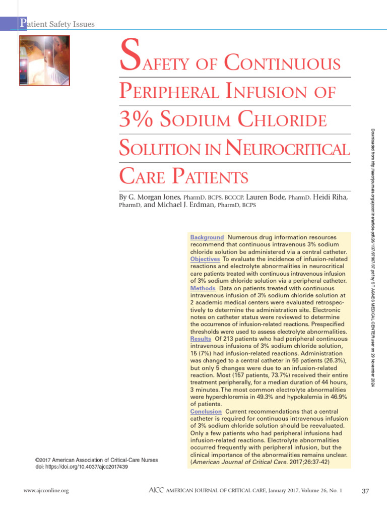 Safety of 3% Sodium Chloride Infusion | PDF | Intravenous Therapy ...