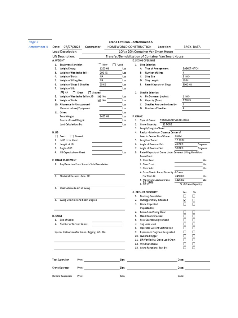 Crane Lift Plan Checklist | PDF | Crane (Machine) | Manufactured Goods