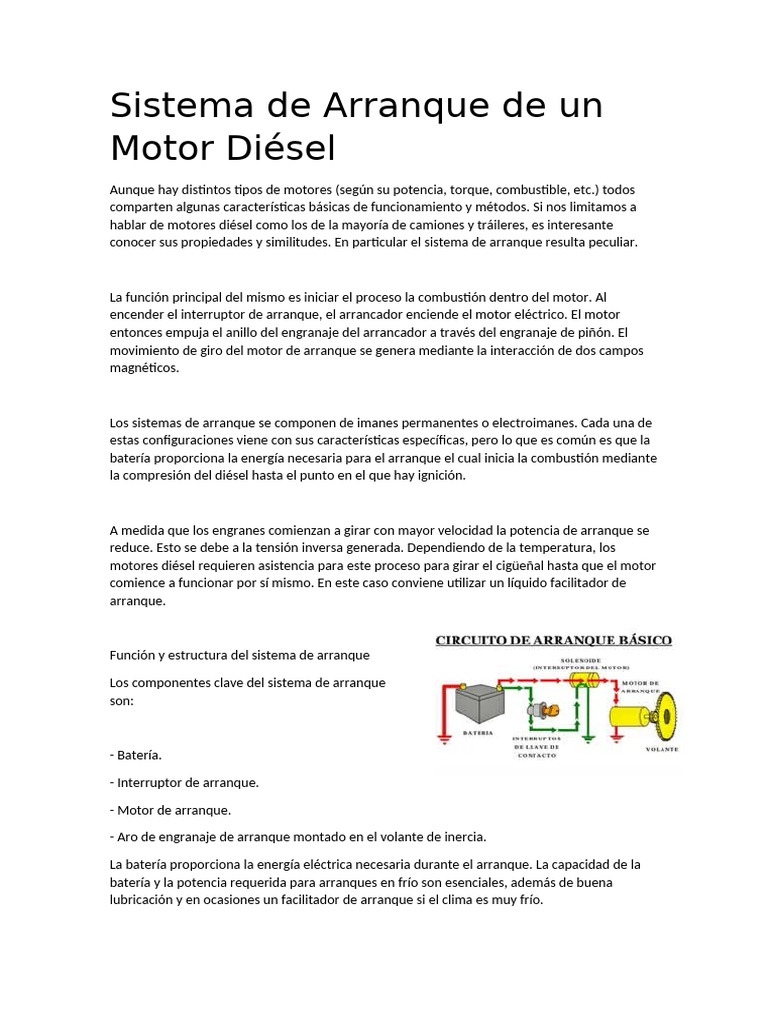 Sistema de Arranque en Motores Diésel | PDF | Motor diesel | Motores