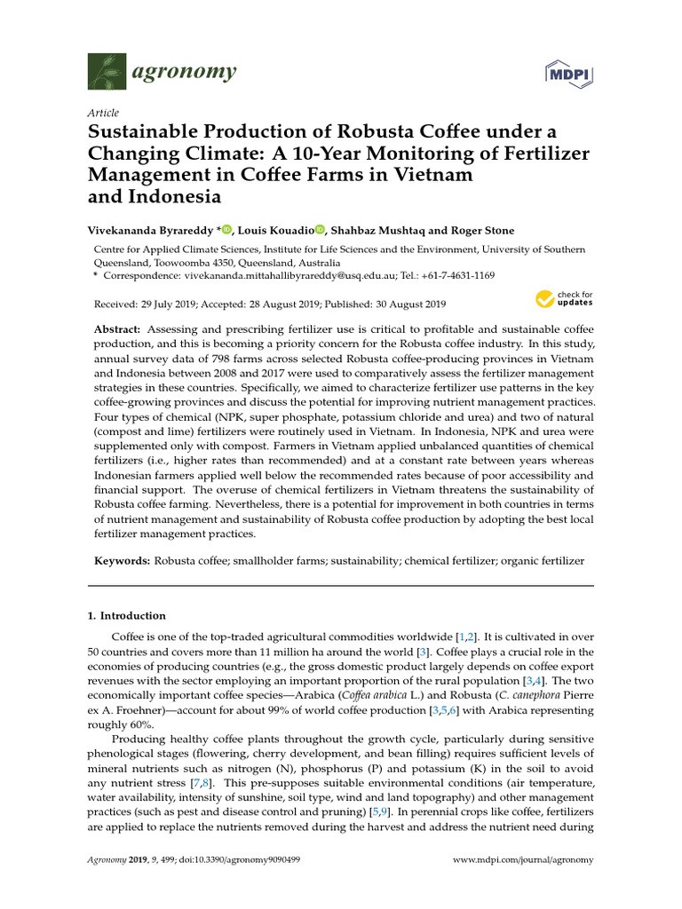 Byrareddy et al 2019 Sustainable production of robusta coffee under a ...