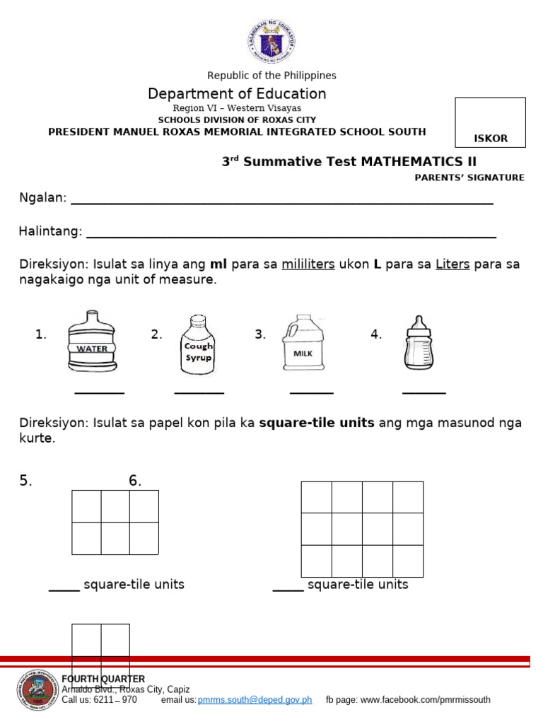 Math-3rd-ST-and-PT-4th-Quarter | PDF | Metrology | Units Of Measurement