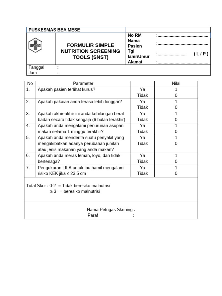 Form SNST Gizi | PDF