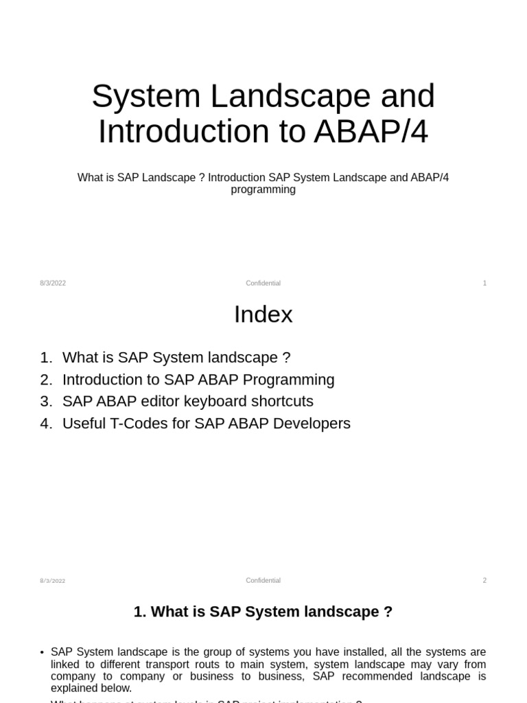 2.3 System Landscape and Introduction To ABAP4 | PDF | Computer Science | Systems Engineering