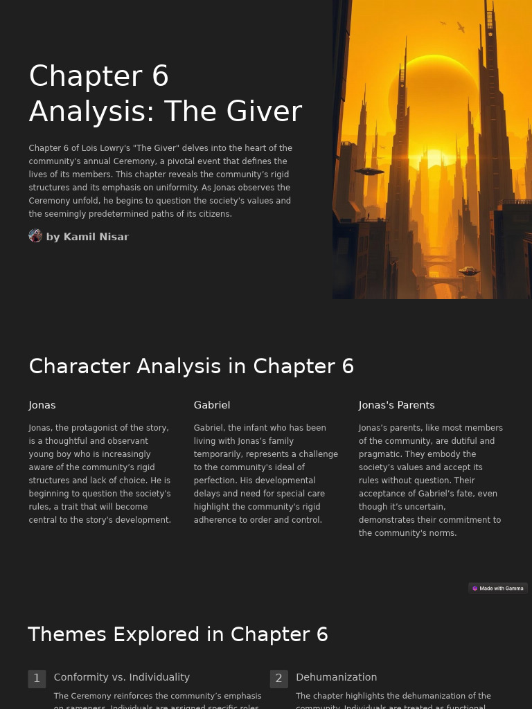 Chapter 6 Analysis The Giver | PDF | The Giver | Psychological Concepts