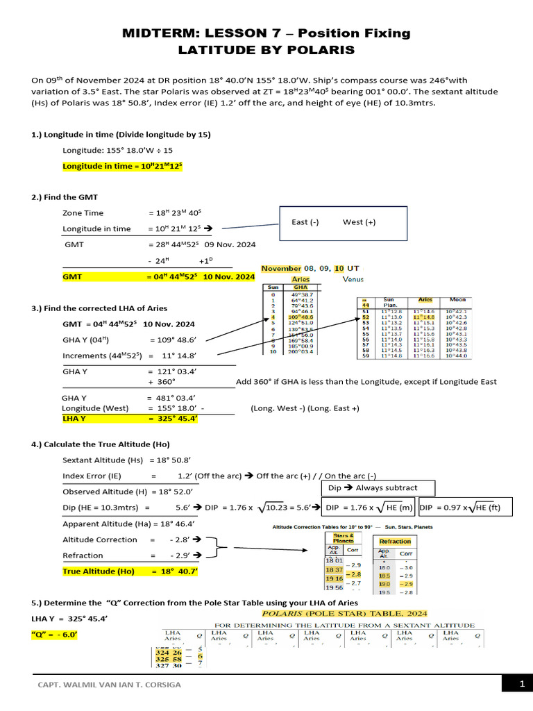 LATITUDE BY POLARIS By. Capt. Corsiga | PDF | Longitude | Compass