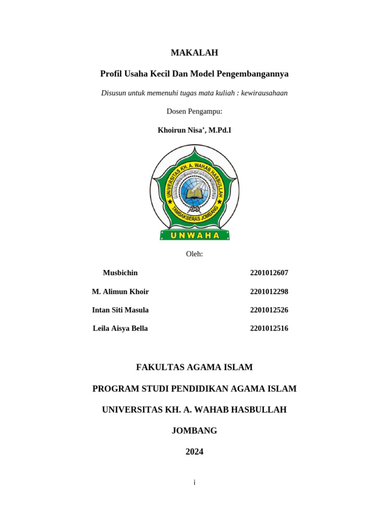 Makalah Profil Usaha Mikro dan Model Pengembangannya Kel.9 (2) word | PDF