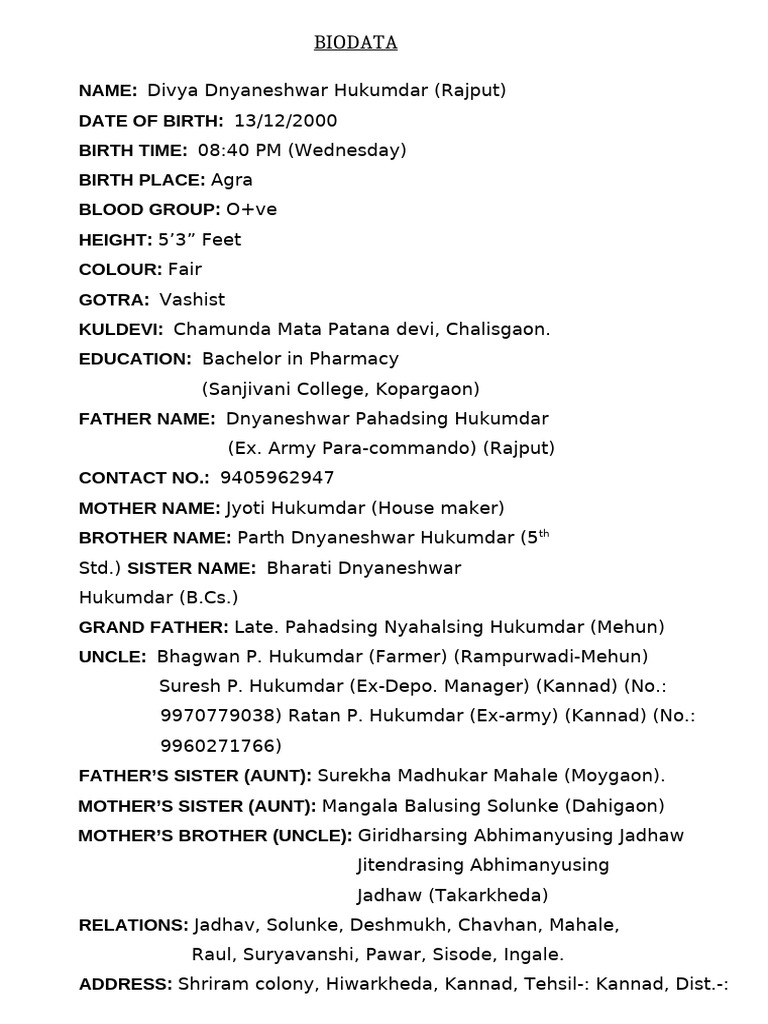 Biodata_Divya_Hukumdar | PDF