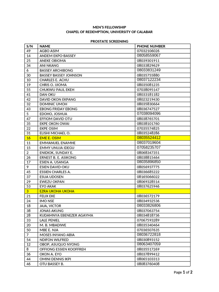 UCOR mens prostate screening | PDF