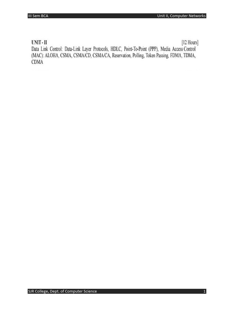 III Sem Bca Cn- Unit II | PDF | Channel Access Method | Communications Protocols
