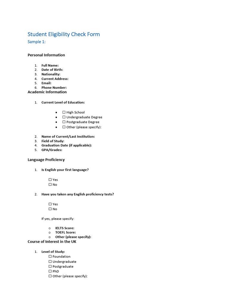 Student Eligibility Check Form | PDF | International English Language ...