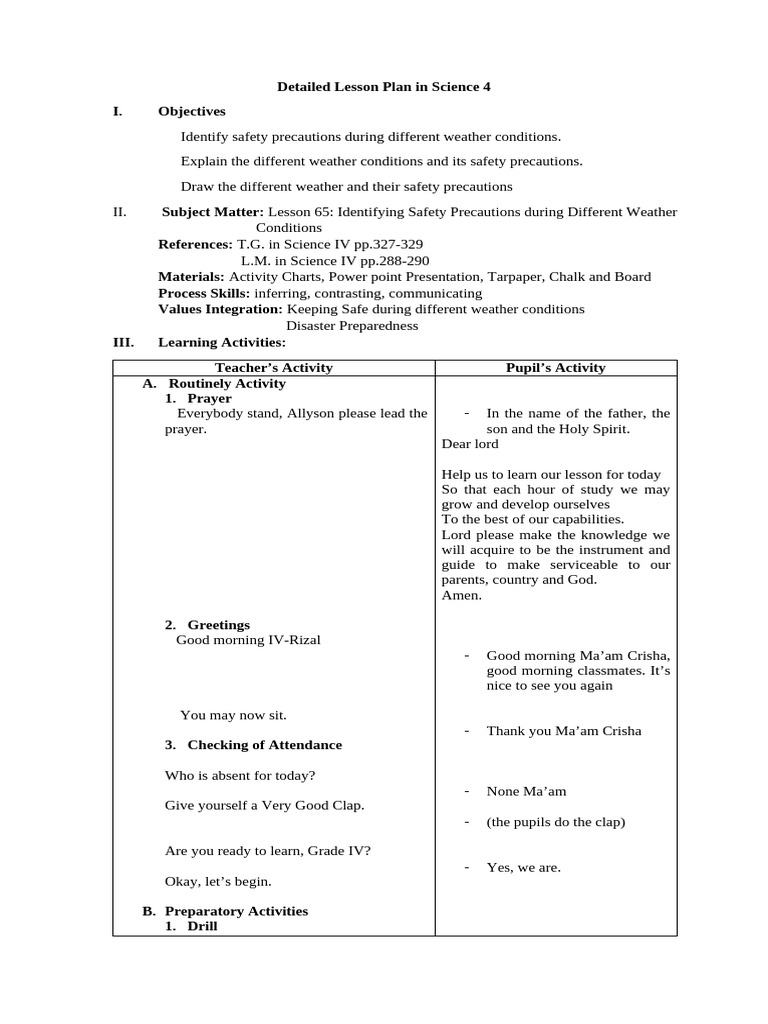 Detailed Lesson Plan in Science 4 | PDF | Weather | Rain