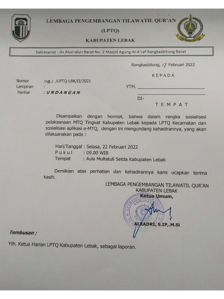 Undangan Sosialisasi MTQ 2022 | PDF