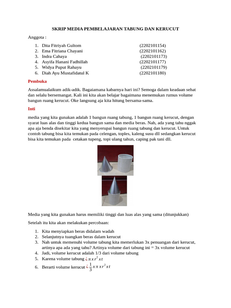 Script Media Pembelajaran Kerucut | PDF