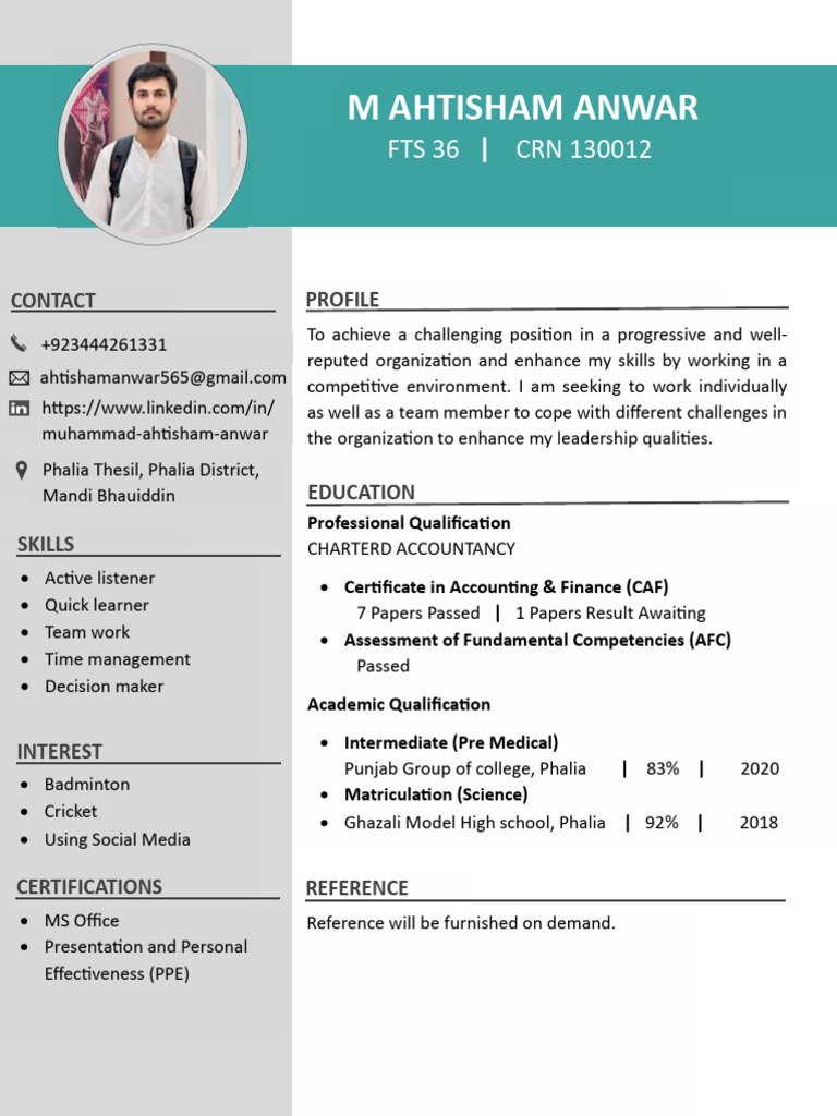 M Ahtisham Anwar - Profile & Skills | PDF