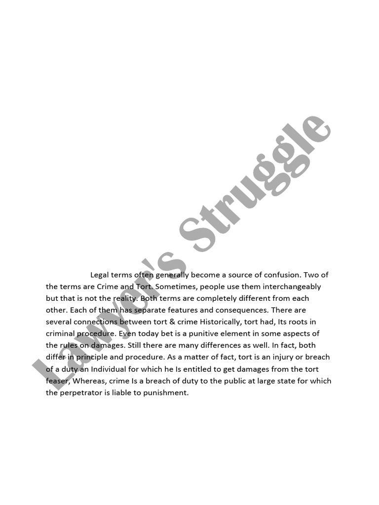 Difference Between Tort & Crime | PDF | Tort | Crimes